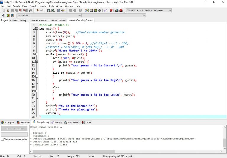 Number Guessing Game Project with C Programming and Flowgorithm - GlurGeek.Com